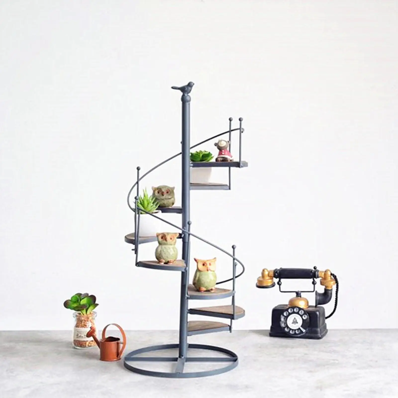 Rotating-Ladder-Design-Spiral-Plant-Stand-Iron-Flower-Pot-Holder-Shelf ...