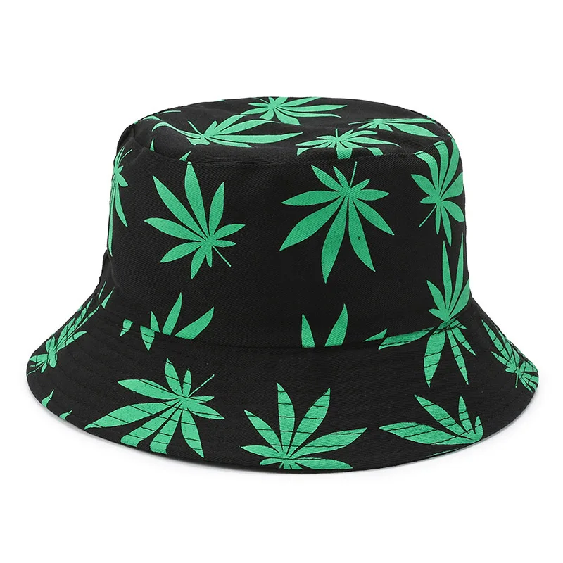 Women Spring Summer Marijuana Leaf Print Cotton Polyester Fisherman Cap ...