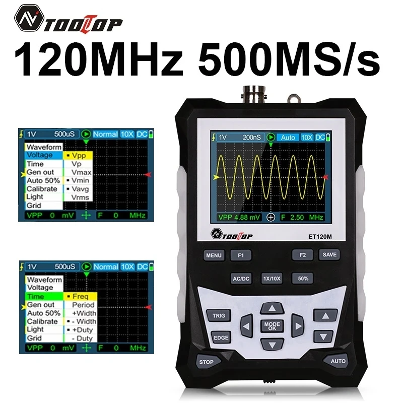 TOOLTOP ET120M 500 MS/s 120MHz 전문 디지털 오실로스코프, 실험실 전기 수리 자동 핸드 헬드 휴대용 오실로스코프