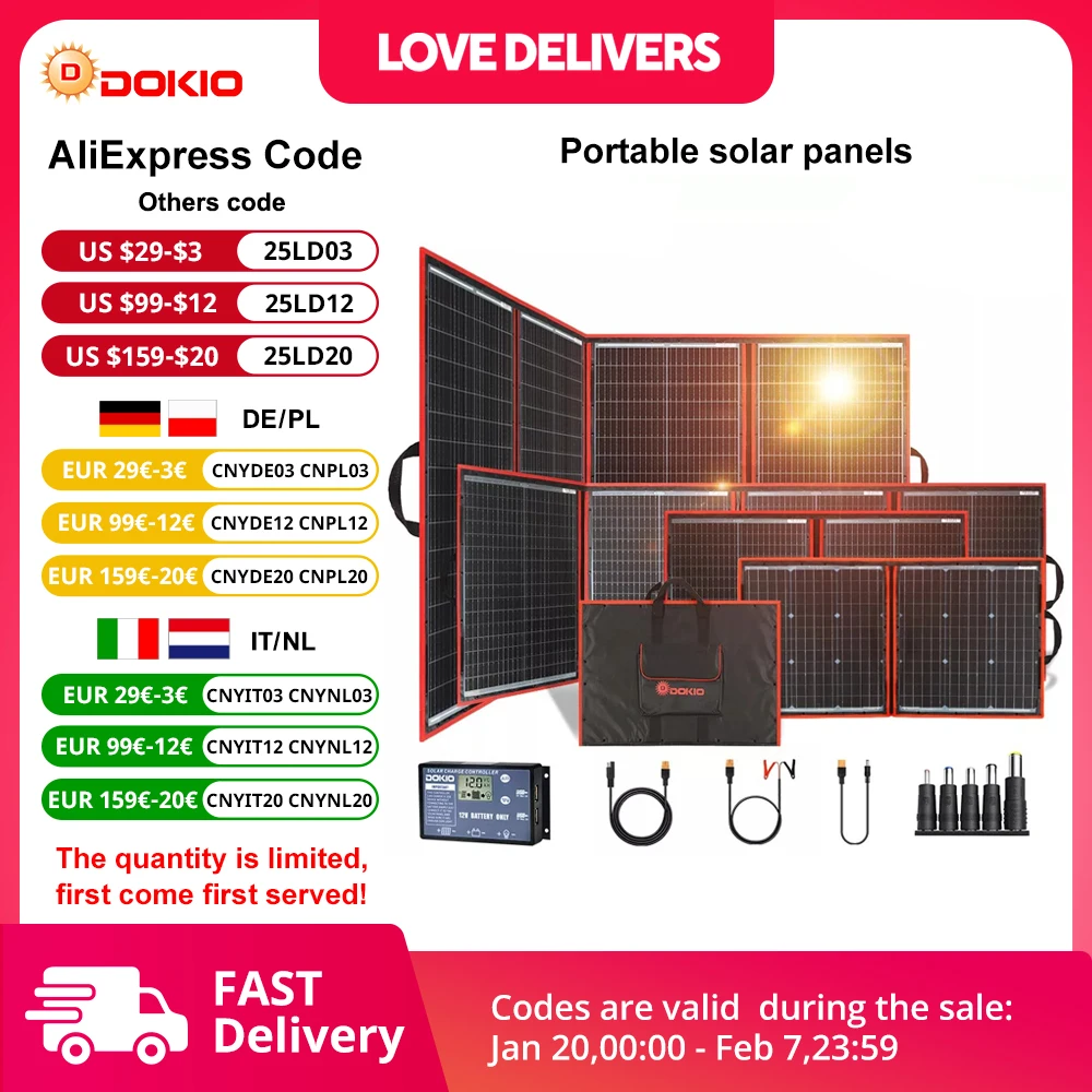 Dokio Flexible Foldable Solar Panel High Efficience Travel & Phone ...