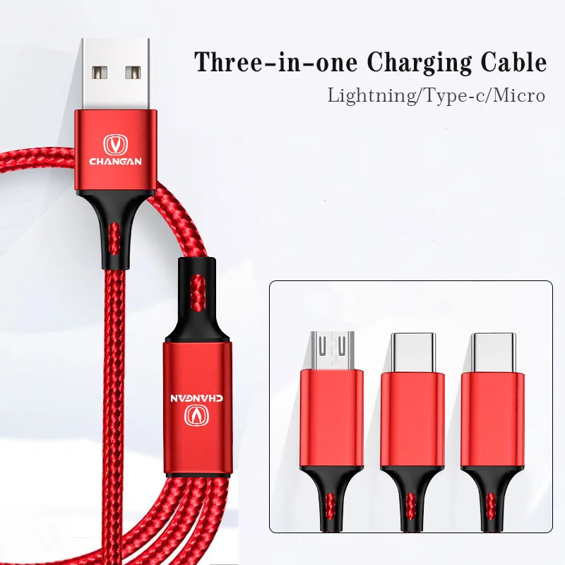 Cable de carga rápida Micro USB tipo C Lightning 3 en 1 para Changan, CS75, CS15, CX70, CS35 ...