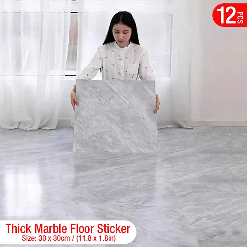12pcs Simulated Marble Tile Floor Sticker Waterproof Self-adhesive ...