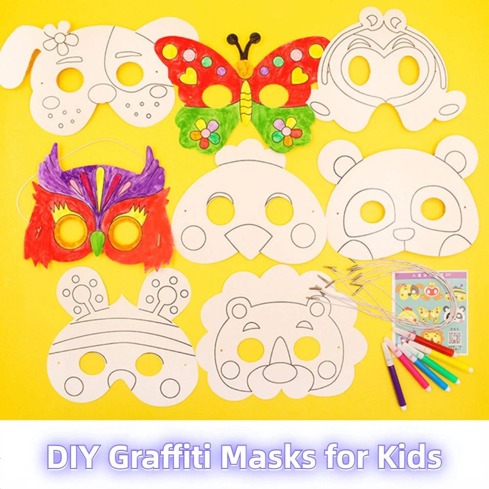Cartoon Animal DIY Graffiti Art Crafts Mask Childs Toy Paper Mask Hand ...