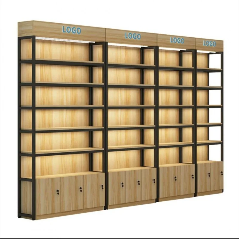 custom-Wooden-Display-Shelf-with-LED-Lighting-Retail-Store-Wall-Shelves ...