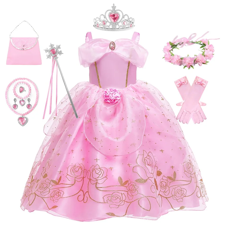 Kid Princess Pink Dress Girl Summer Fancy Party Clothes Children ...