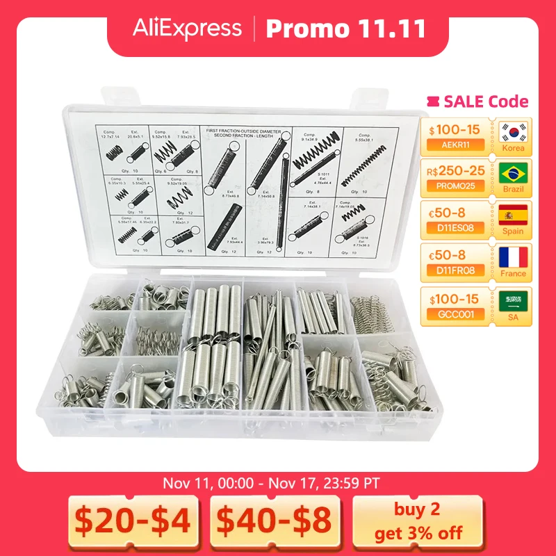 200pcs-Springs-Extension-Compression-Spring-Assortment-Set-Plated-Steel ...