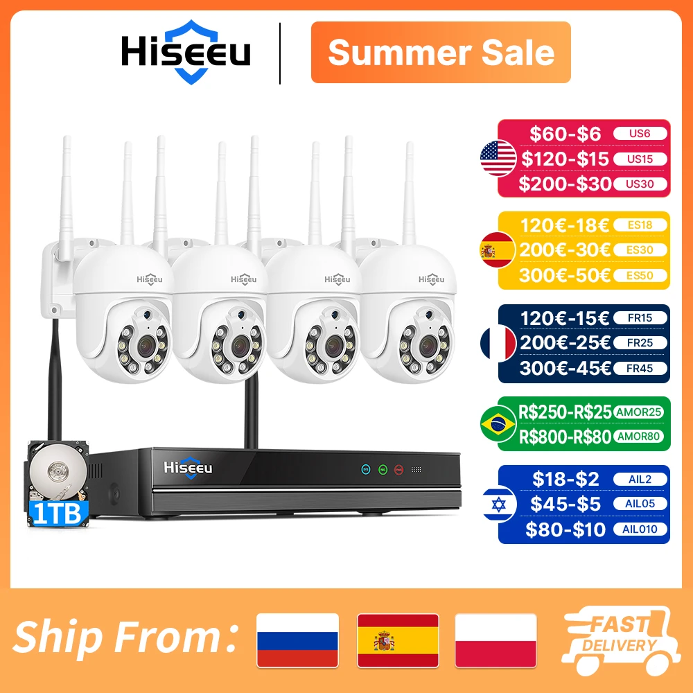 Hiseeu 5MP WiFi CCTV מצלמה אבטחת מערכת ערכת 10CH NVR מקליט סט P2P ...