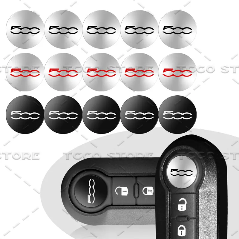 14mm 5Pcs Badge Car Emblem Remote Key Stickers Decor For Fiat 500 Logo ...