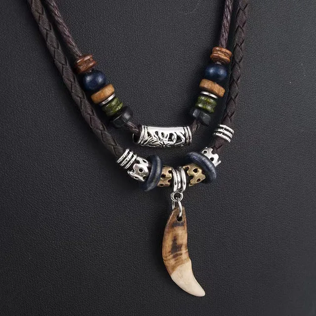 Mens Jewellery Vintage Bohemia Wolf Tooth Pendant Necklace Woven ...