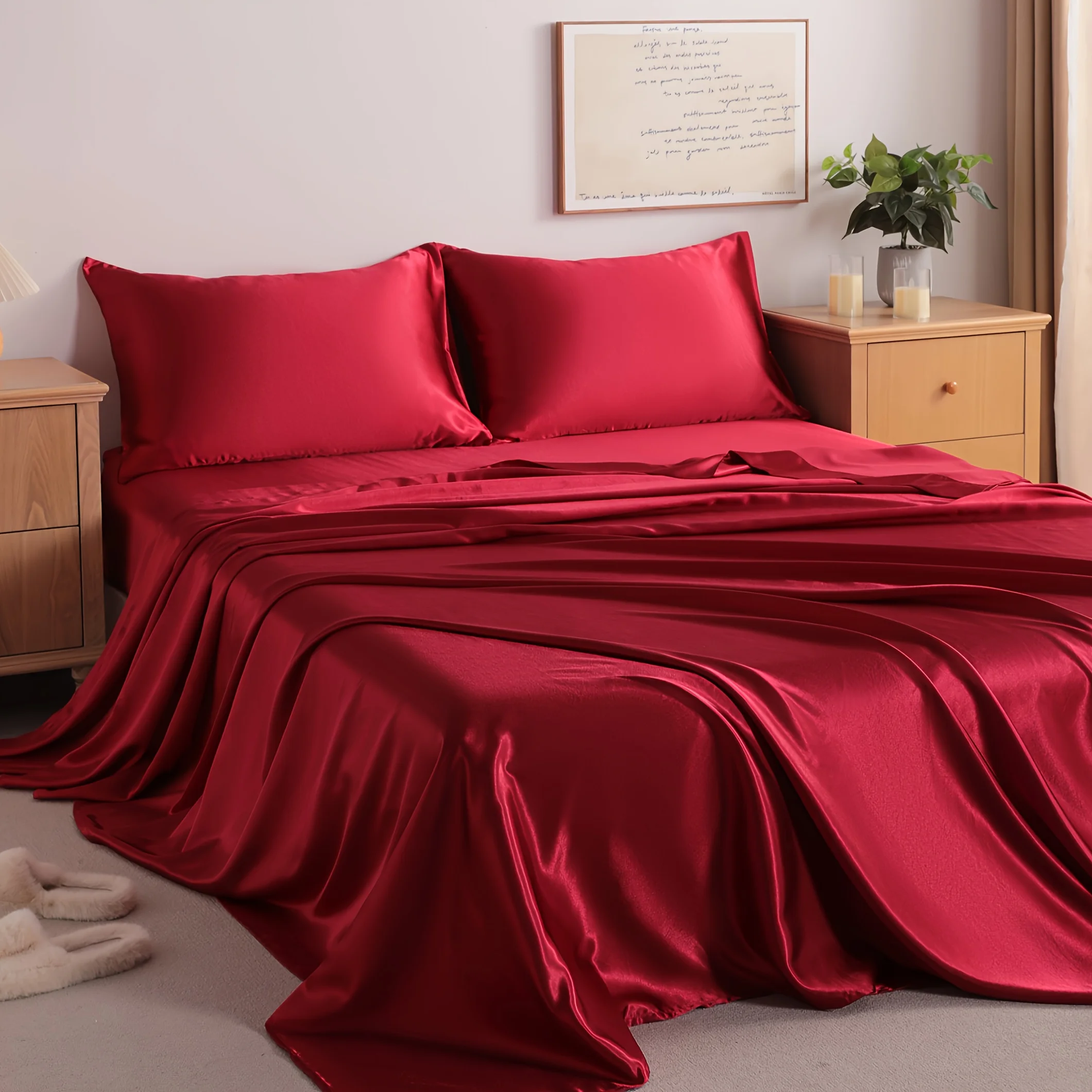 1pc Satin Flat Bed Sheet Smooth Soft Hotel-quality Solid Color ...