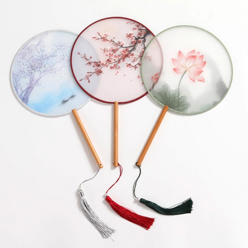 Chinese-Round-Hand-Fan-Vintage-Printing-Silk-Fan-Ancient-Tassel-Dance ...