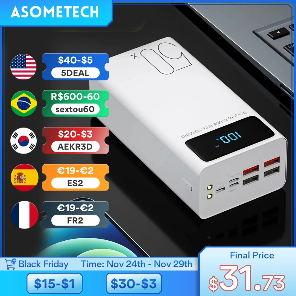 Power Bank 50000mAh Portable Charger LED Light Poverbank Powerbank ...