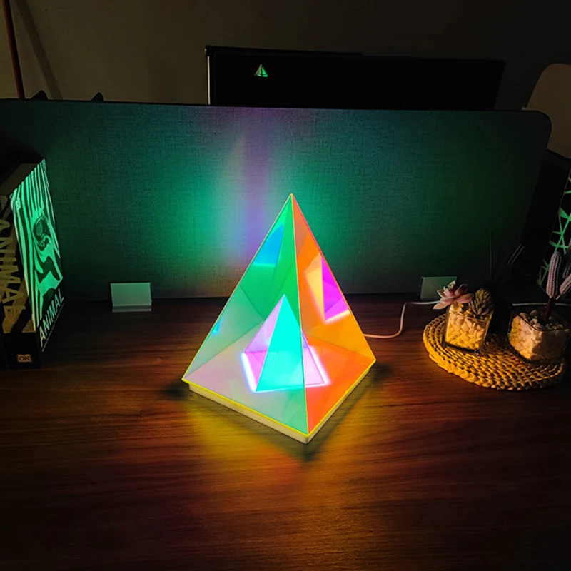 Nordic Pyramid Triangle RGB Table Lamps Living Room Bedroom Bedside ...