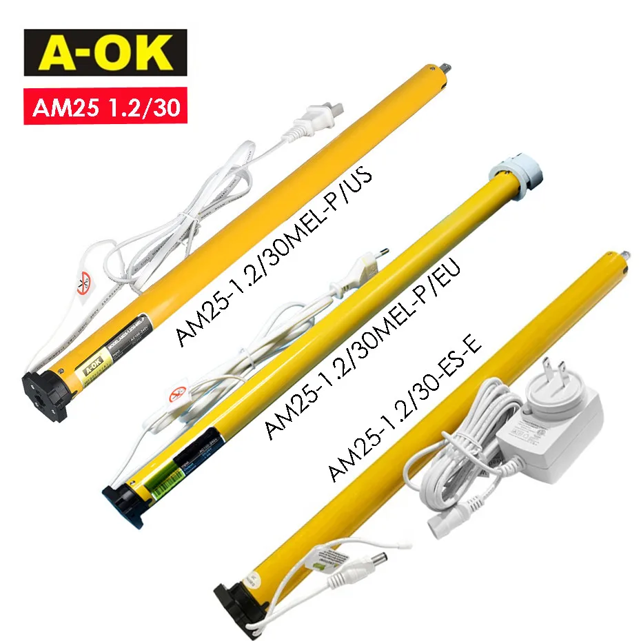 A-OK AM25 1.2/30 Rolling Tubular Motor,RF433 Motor,Built-in Li Battery ...