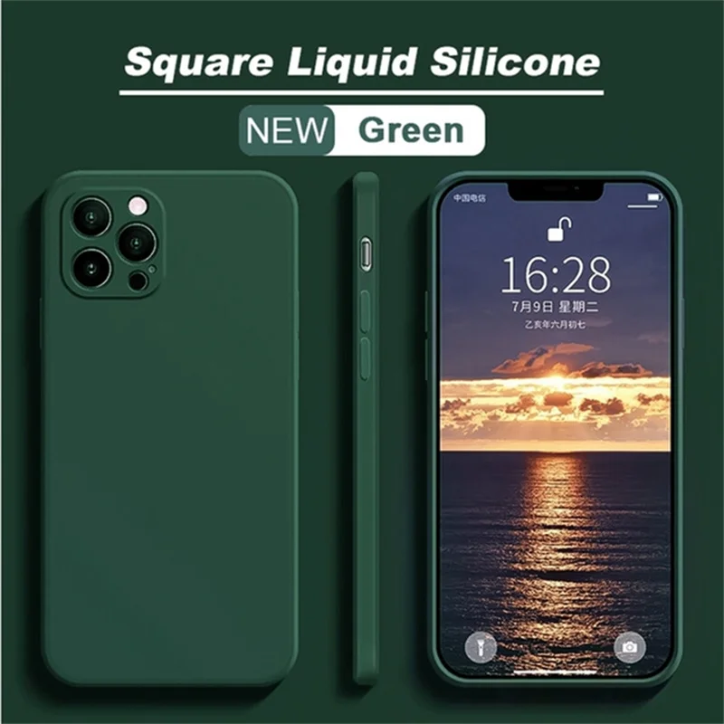 Original quadrado líquido silicone caso de telefone para o iphone 11 12 13 pro max mini xs max x ...