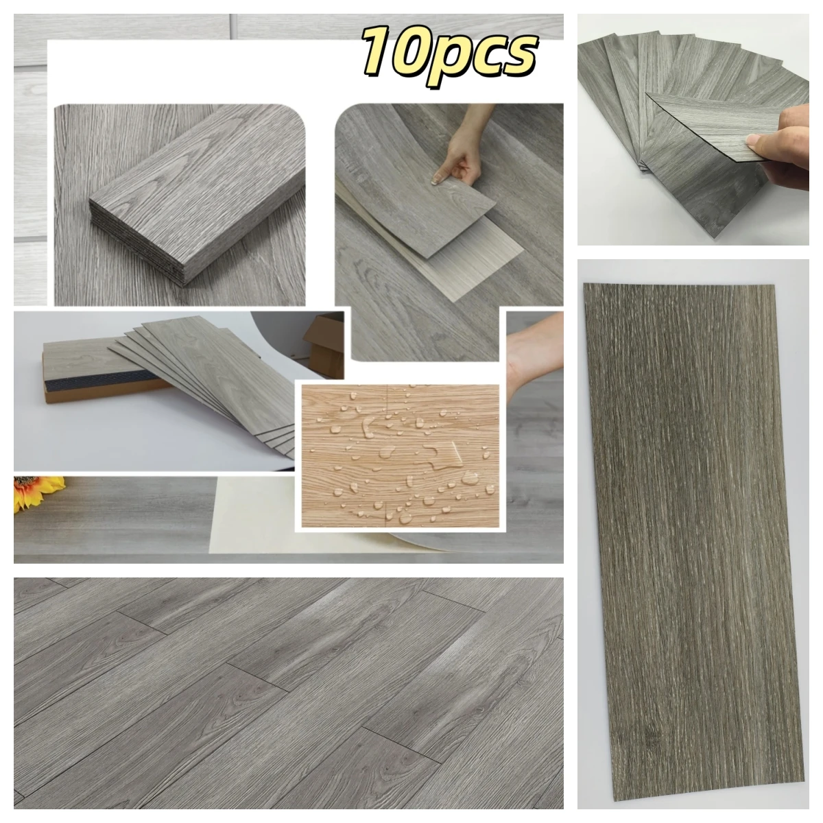 10pcs 40cmX15cm Self-adhesive Floor Stickers with Wood Grain Living ...