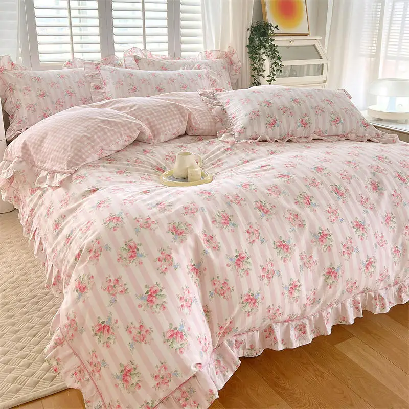 100% Cotton Duvet Cover Bed Linen Floral Bedding Set Elegant Flower ...