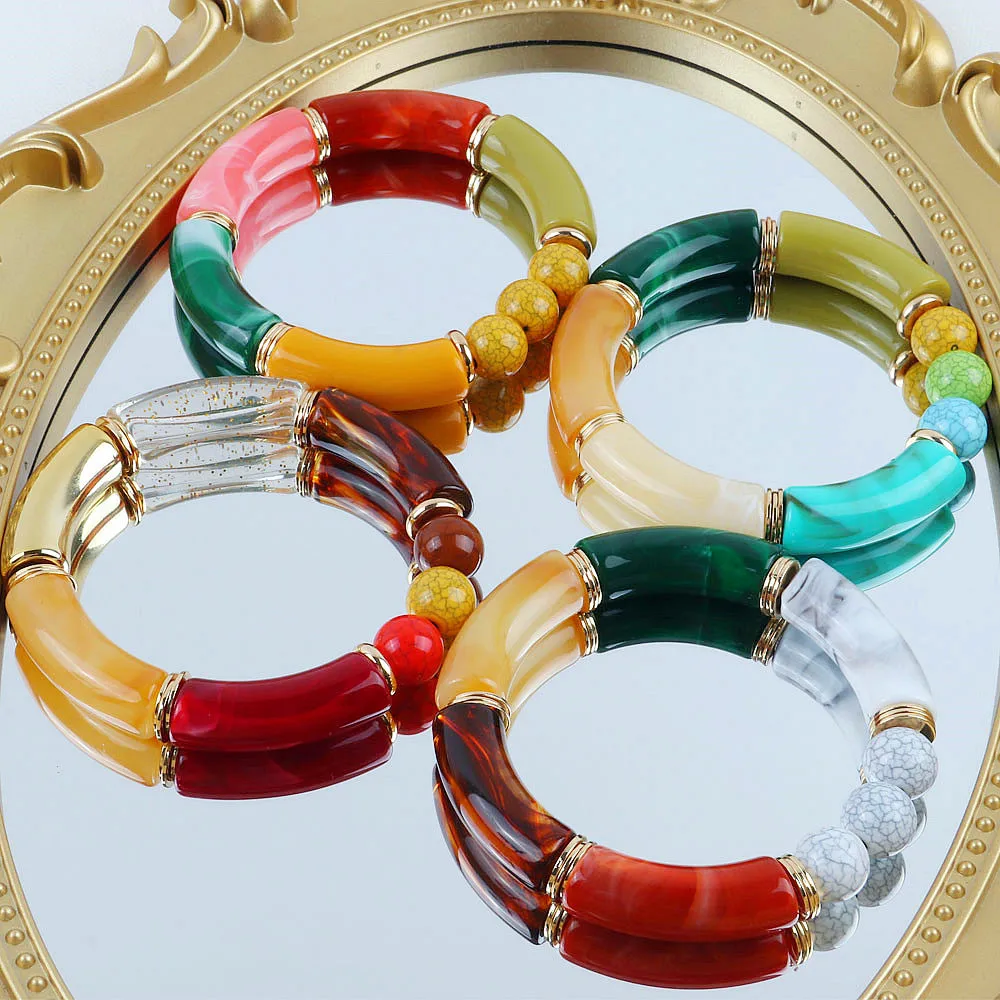 FishSheep-New-Colorful-Acrylic-Bamboo-Bracelets-For-Women-Stretch-Resin ...