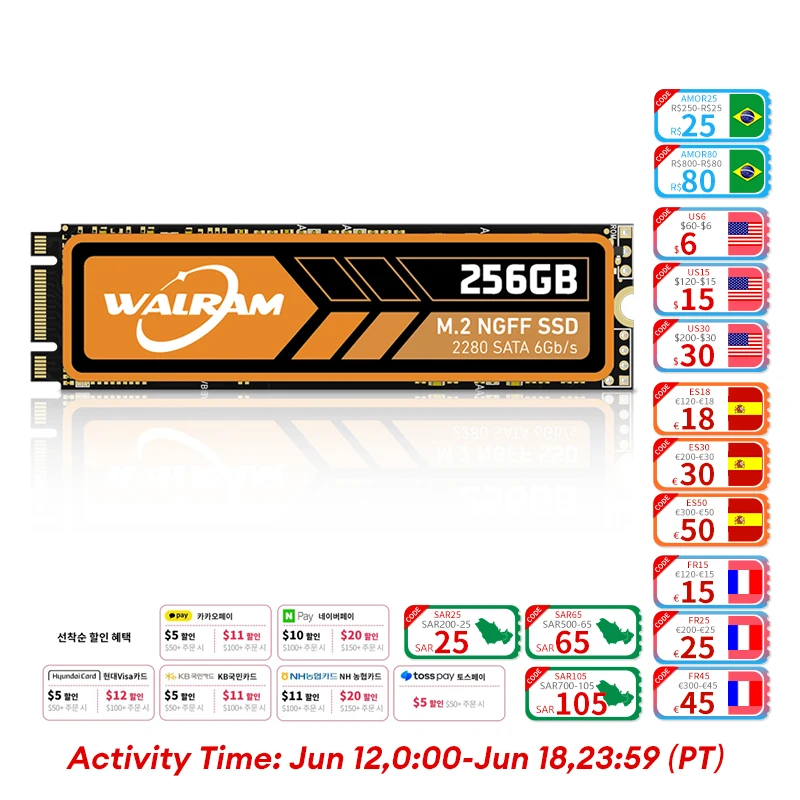 Walram M.2 1TB SATA 128GB 256GB 512GB SSD hard Drive M2 256GB ssd m.2 ...