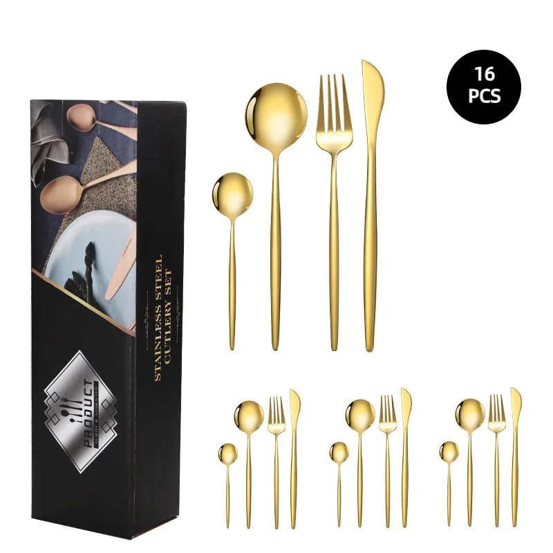 16Pcs-Stainless-Steel-Cutlery-Set-Knife-Fork-Spoons-Dinnerware-Set-Gold ...
