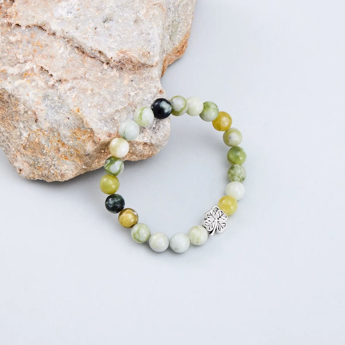 Simple-Round-Shape-Beads-Bracelet-for-Women-Goth-Silver-Color-Four-Leaf ...