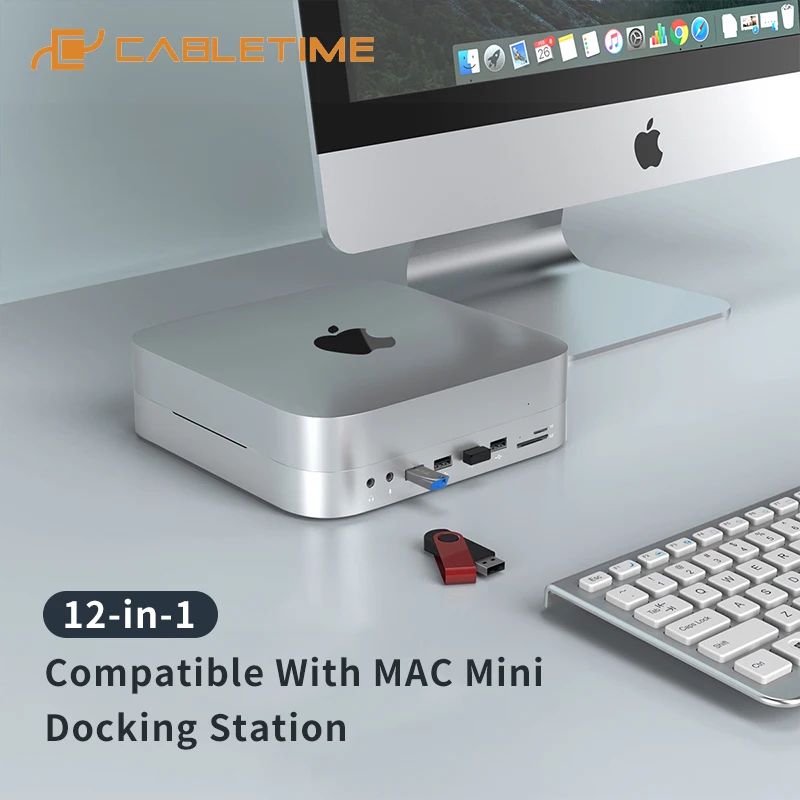 CABLETIME USB Dock Sation SATA Enclosure for Mac mini HDMI VGA Audio ...
