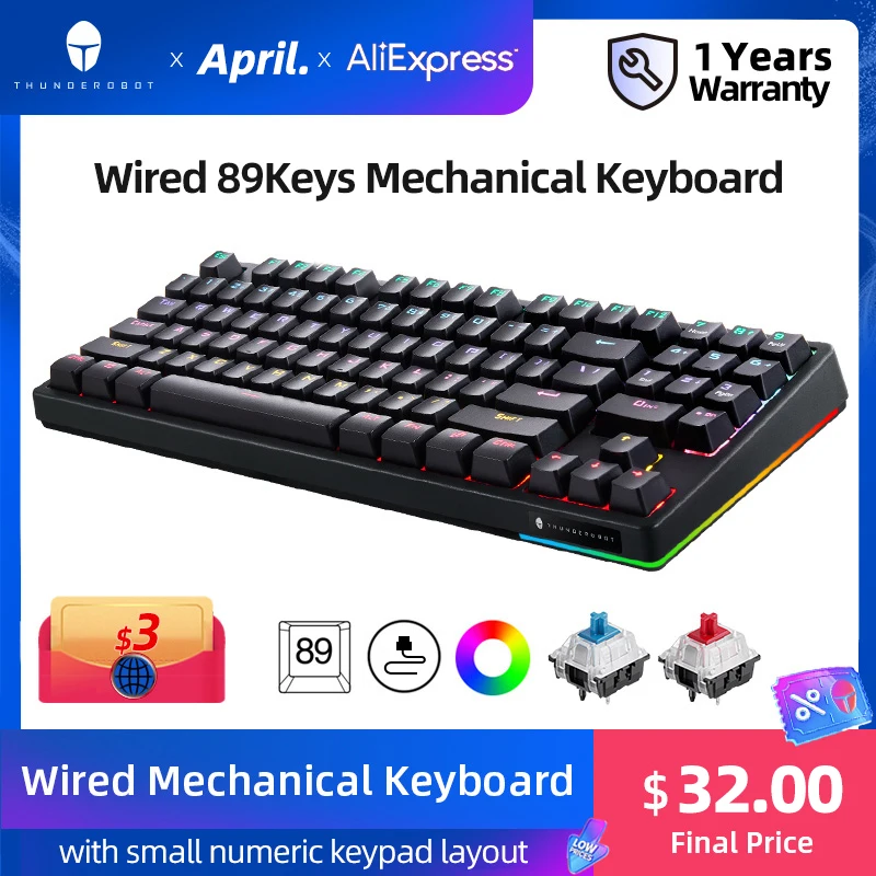 KG3089-Mechanical-Keyboard-Wired-Keyboard-89-Keys-Gaming-Keyboard-Red ...