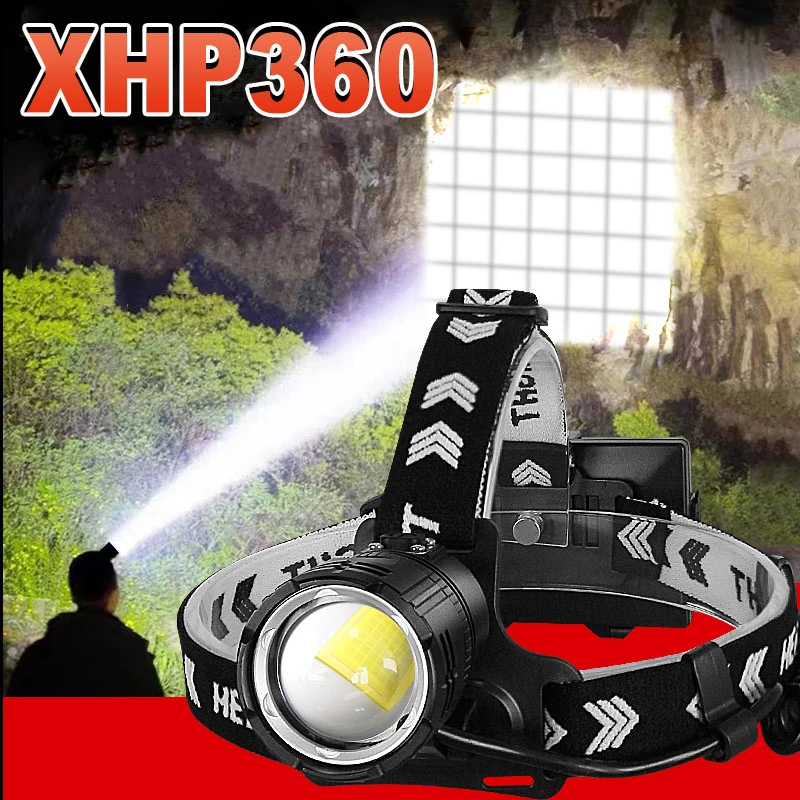 Super XHP360 Led Headlamp USB Rechargeable Head Flashlight Powerful ...