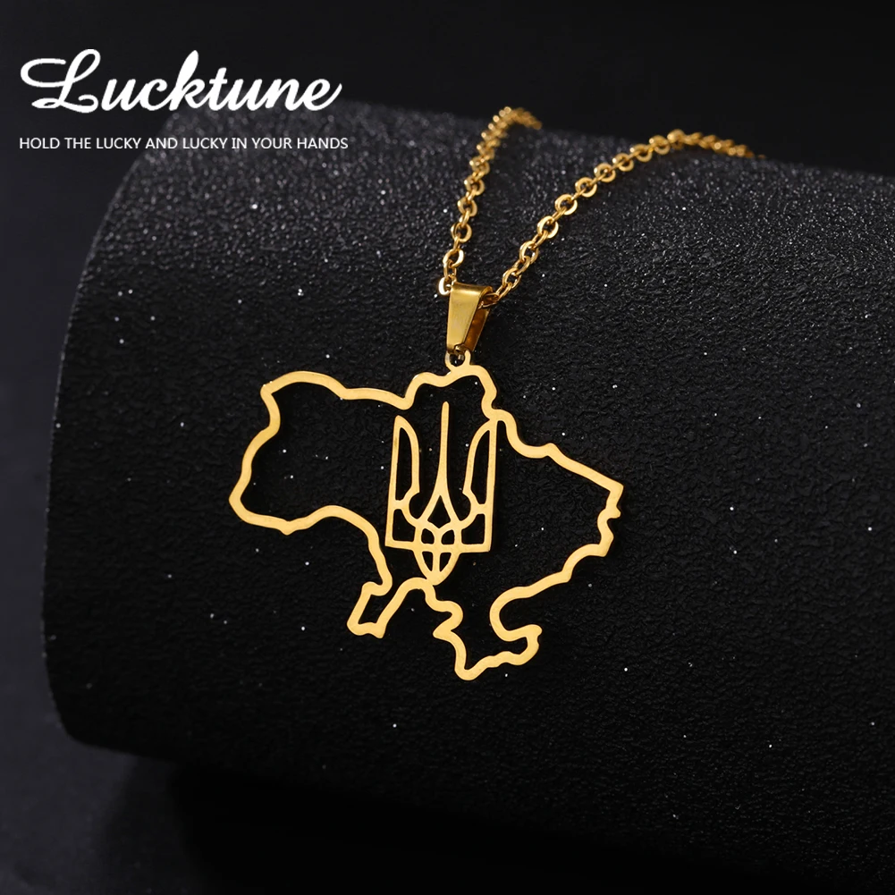 Lucktune Ukraine Tryzub Map Pendant Necklace Stainless Steel Flag ...