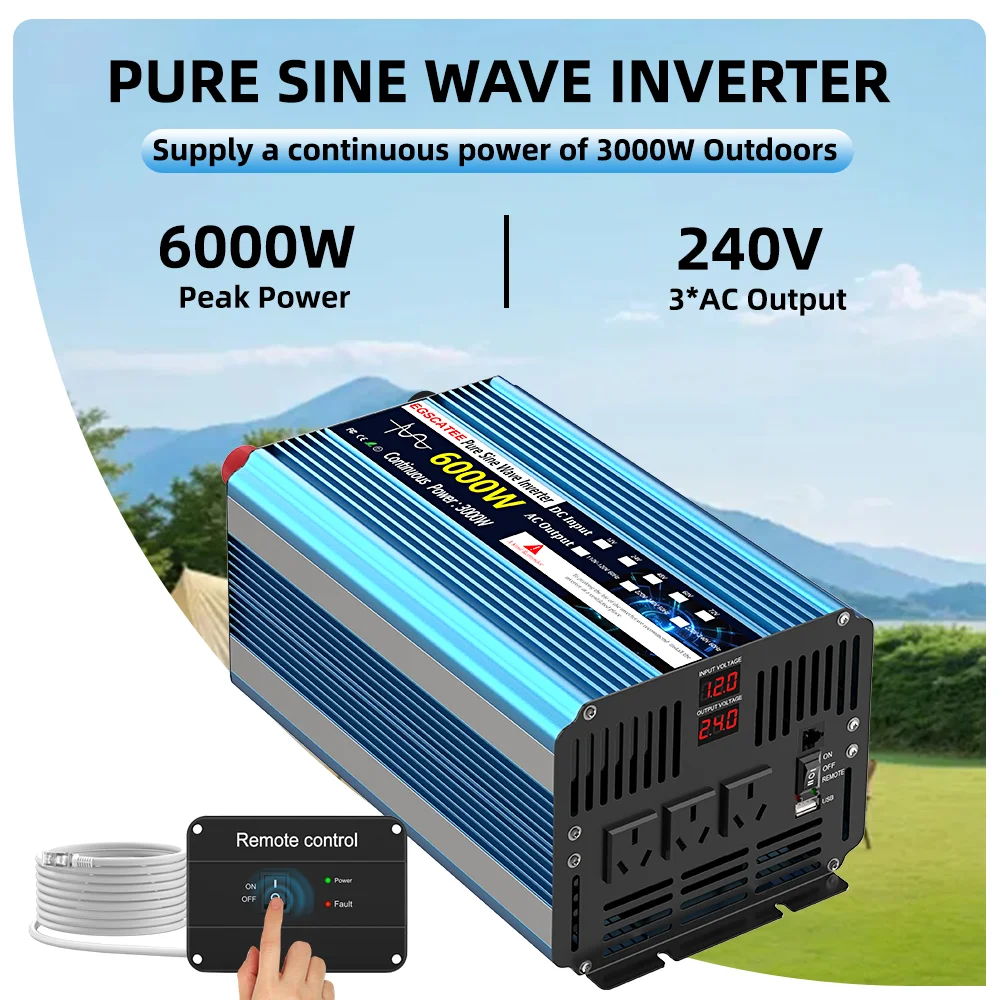 AU Socket Pure Sine Wave 6000w Inverter 12V/24V DC 240 AC Voltage ...