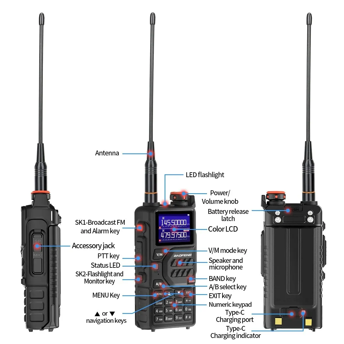 Baofeng UV K5 Pro Walkie Talkie Full Band Long Range Wireless Copy Frequency Two Way Radio Type ...
