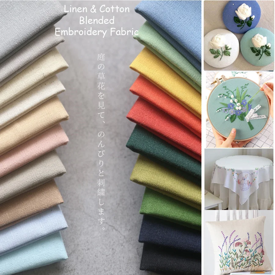 Smooth-Plain-weave-Cotton-Linen-Blended-Embroidery-Fabric-Cloth-Canvas ...