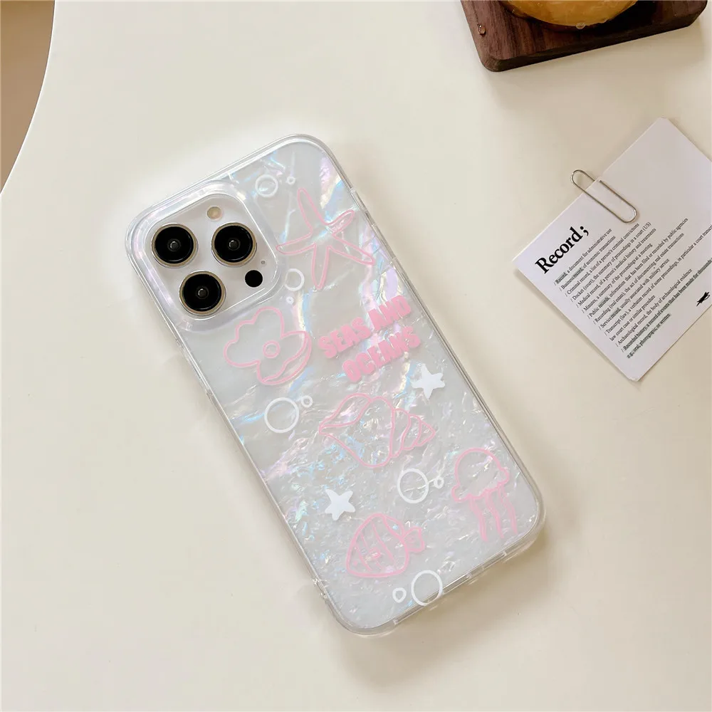 Silicone-Protective-IMD-Back-Cover-Pink-Ocean-Glitter-Conch-Texture ...