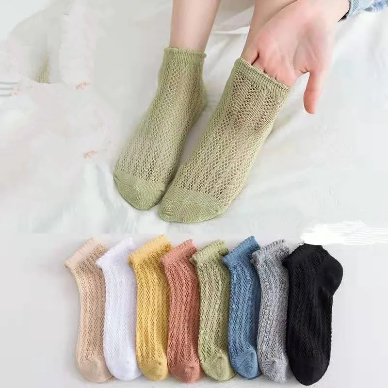 Hollow Out Mesh Short Socks Women Solid Cotton Breathable Summer Low ...