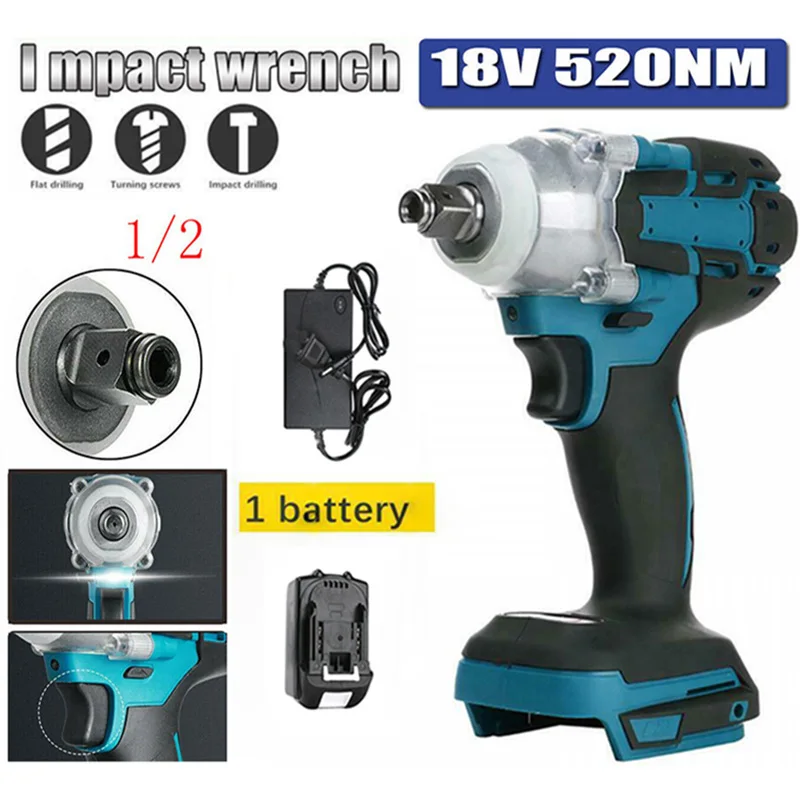 520NM-Brushless-Cordless-Electric-Impact-Wrench-18V-Rechargeable-Impact ...