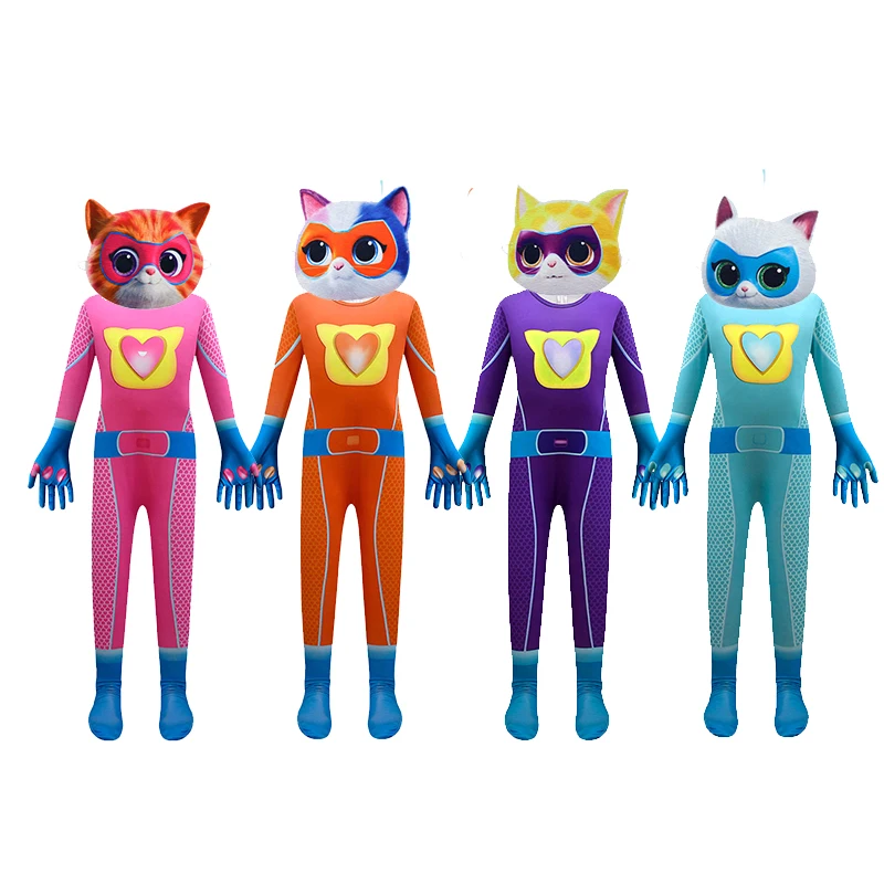 Kids Halloween Costumes Super kitties Anime Cosplay Bodysuit Boys Game ...