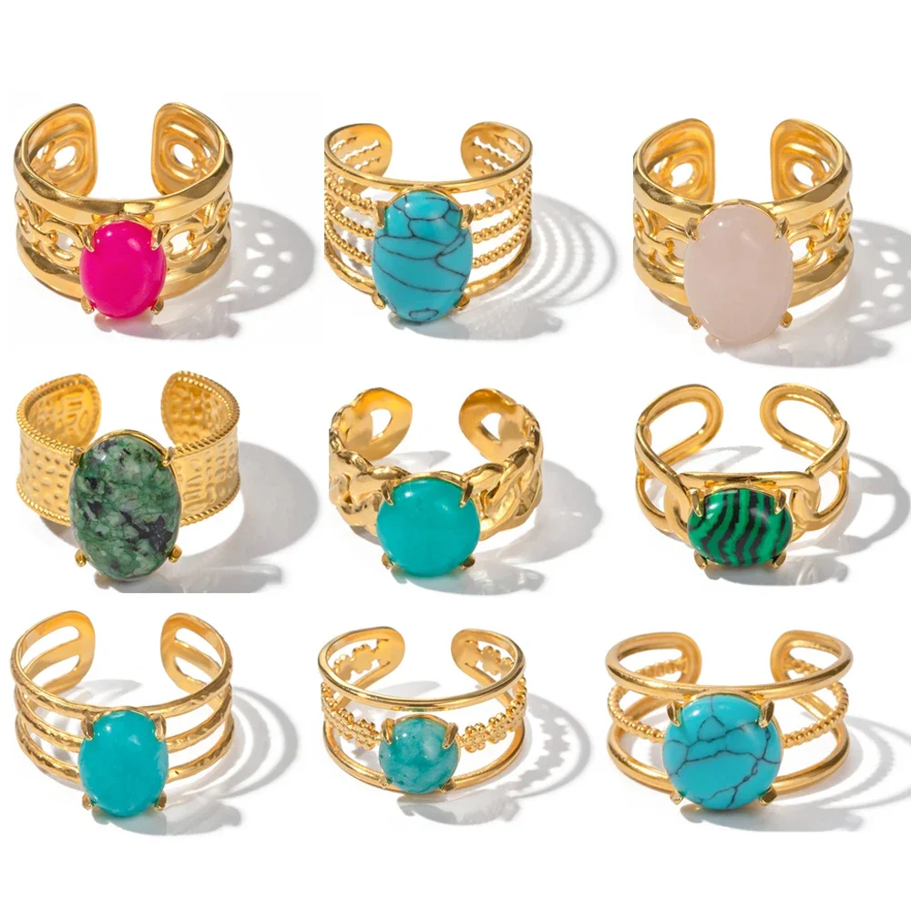 Multicolor-Natural-Stone-Multilayer-Wide-Ring-Pink-Crystal-Bride ...