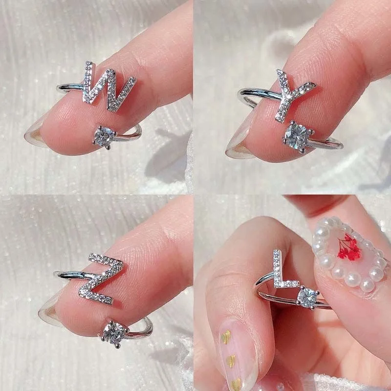 Anillo de 26 letras con personalidad, inicial brillante, brazalete de ...