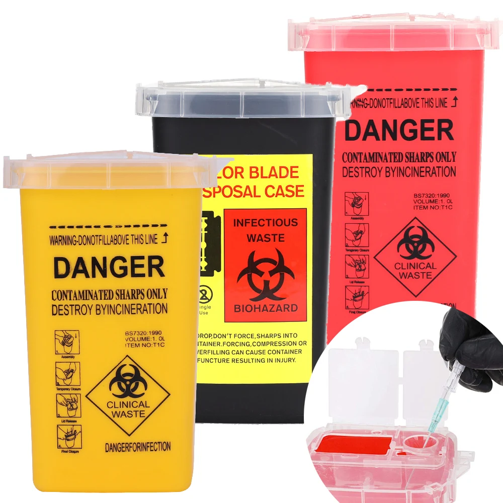 1L Tattoo Sharps Disposal Container Waste Box Plastic Disposable Tattoo ...