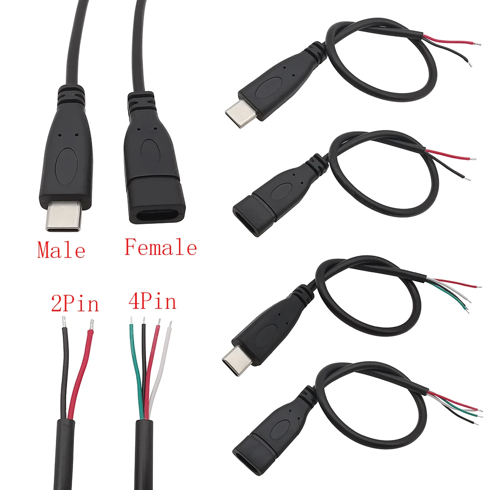 USB Type C Mâle Femelle Prise Alimentation Chargeur Connecteur 2 Broches 4 Broches USB-C DIY ...
