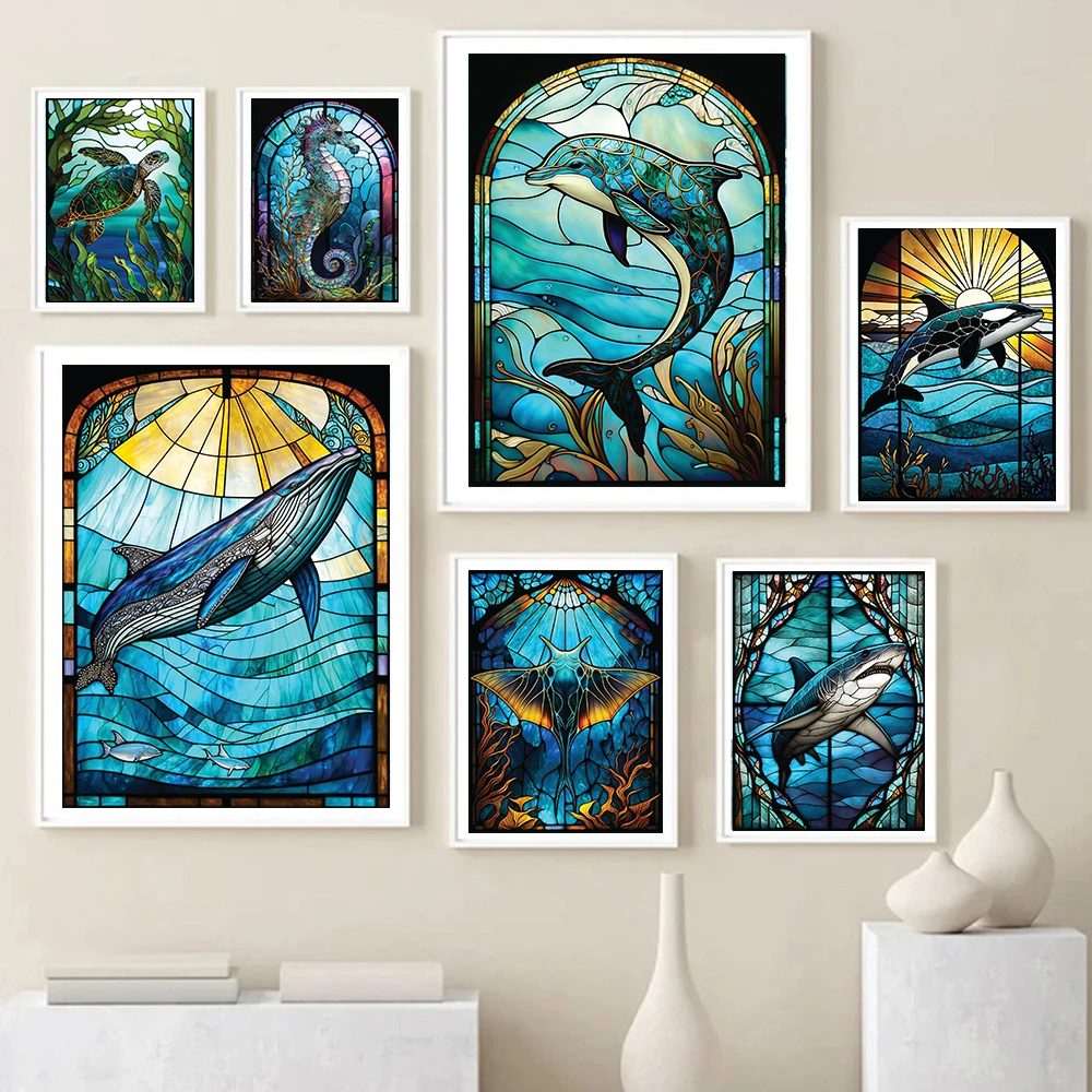 Funny-Stained-Glass-Pattern-Art-Sealife-Poster-Prints-Home-Decor ...