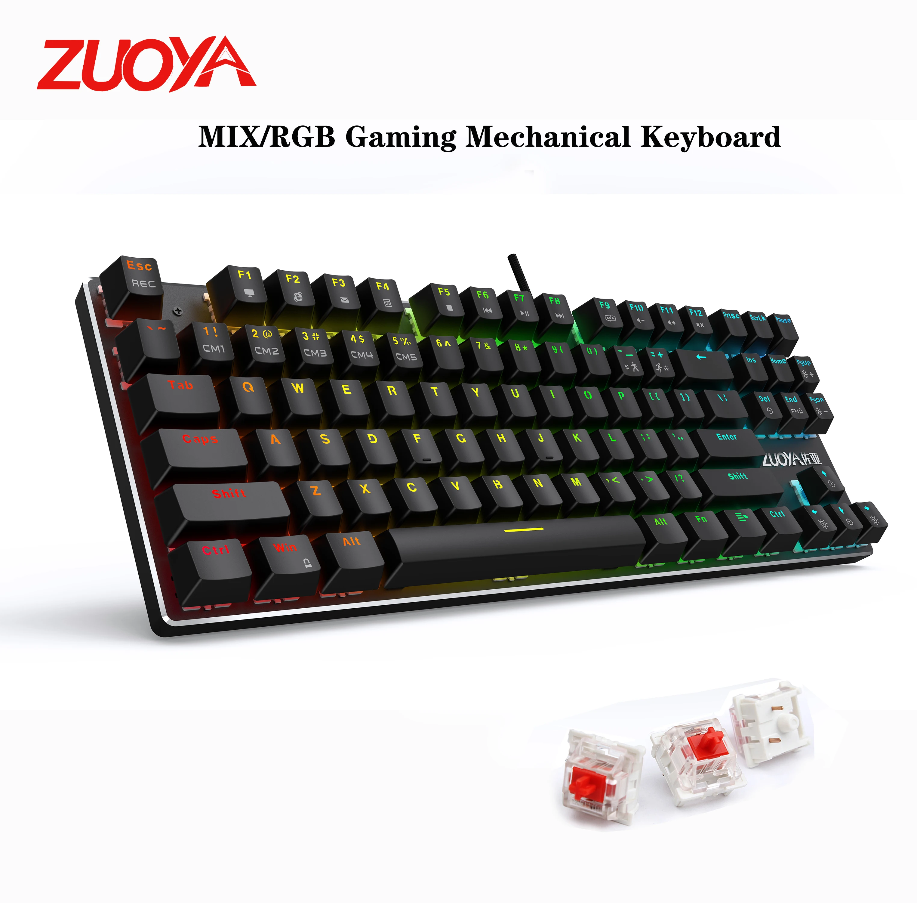 ZUOYA-87KEY-Mechanical-Gaming-Keyboard-RGB-Backlit-USB-Wired-Red-Switch ...