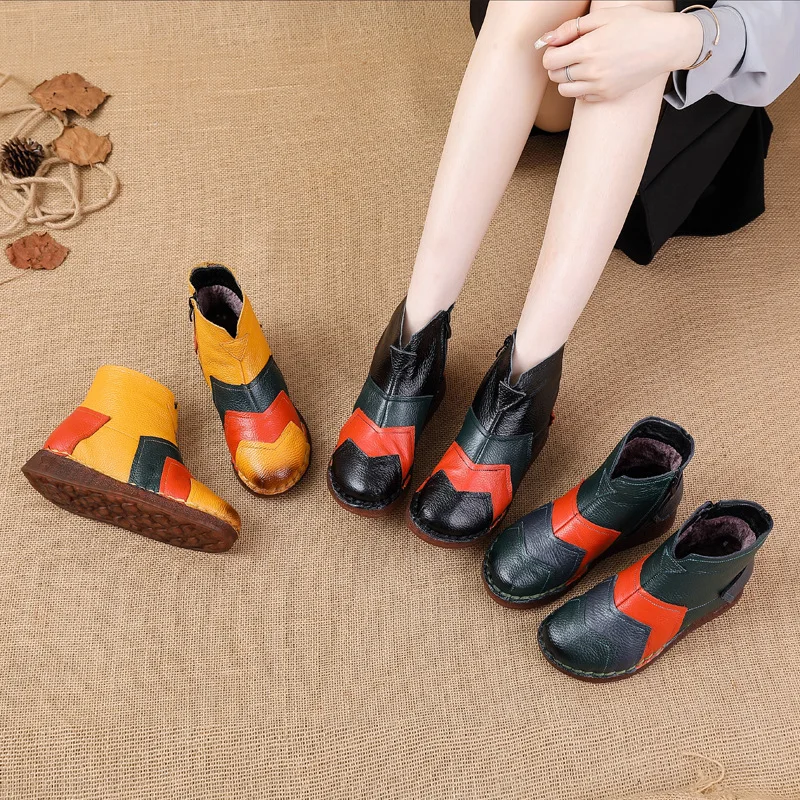 Xiuteng New Top Layer Cowhide Flat Bottom Cow Rib Bottom Short Boots ...