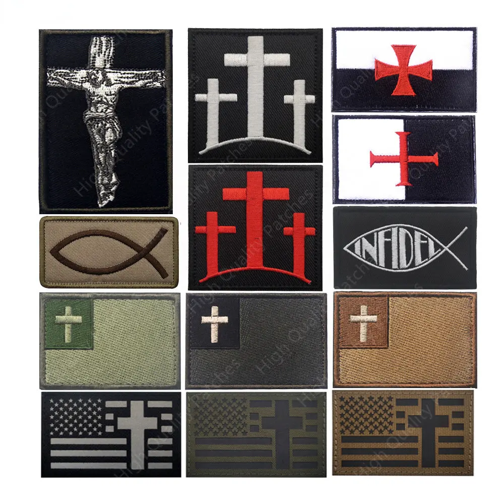 Crosses-Embroidery-Patch-Jesus-Fish-Patch-Christian-Fish-Symbol ...