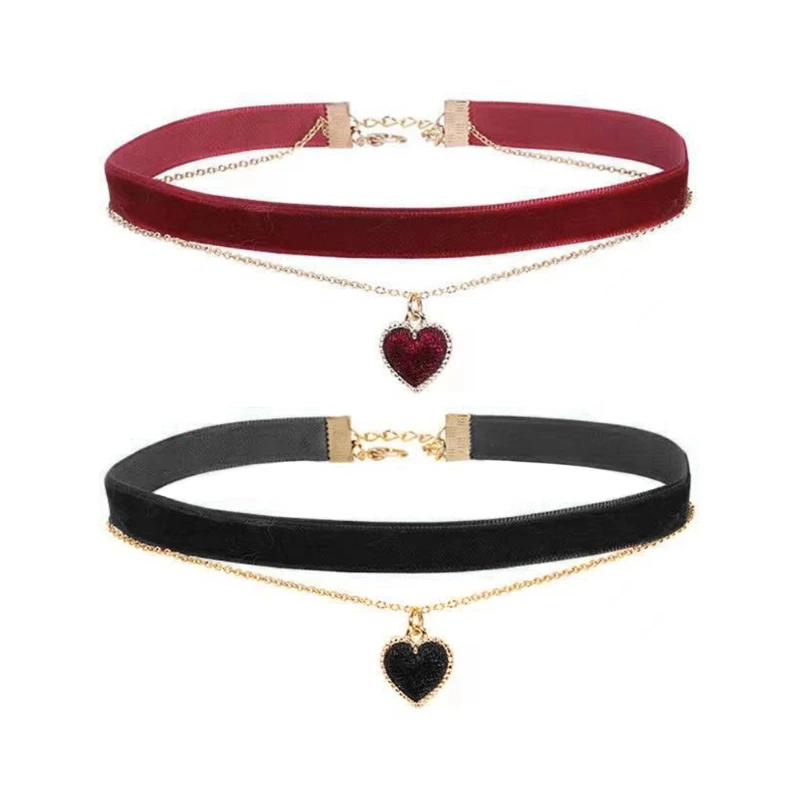 Harajuku-Love-Heart-Pendant-Choker-Sexy-Double-Layer-Necklace ...
