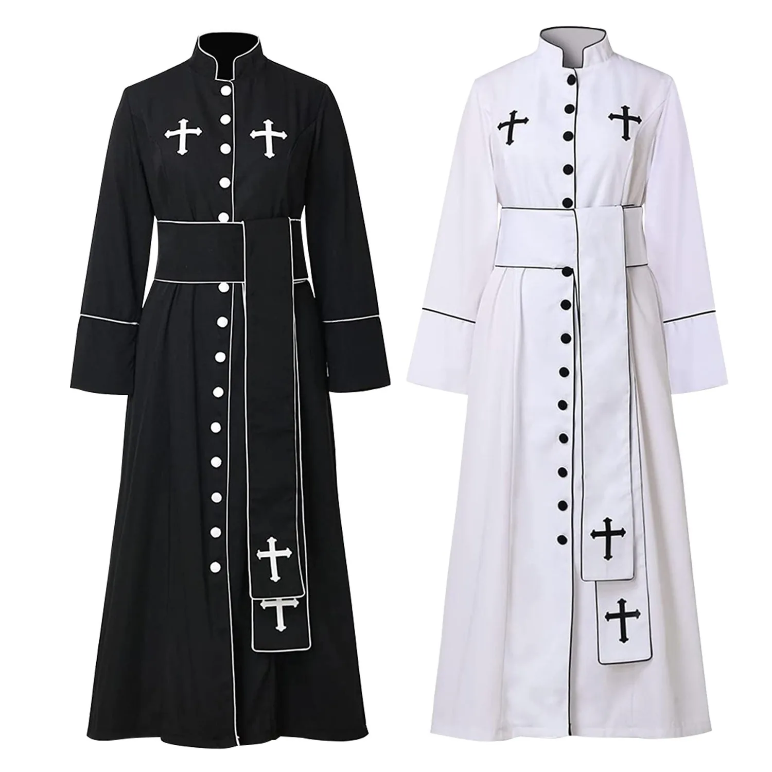 Men-s-Priest-Costume-Pastor-Robe-Roman-Cassock-with-Stand-Collar-Belt ...