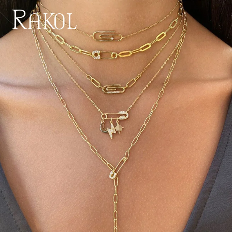 RAKOL-INS-Blitz-Paperclip-Pin-Tiny-CZ-Pflastern-Zirkon-Schl-sselbein-Halsband-Halskette-f-r ...