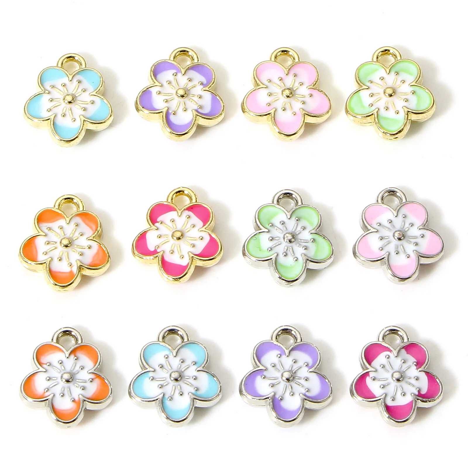 20-Pcs-Double-Sided-Enamel-Flower-Charms-Pendant-Multicolor-Sakura ...