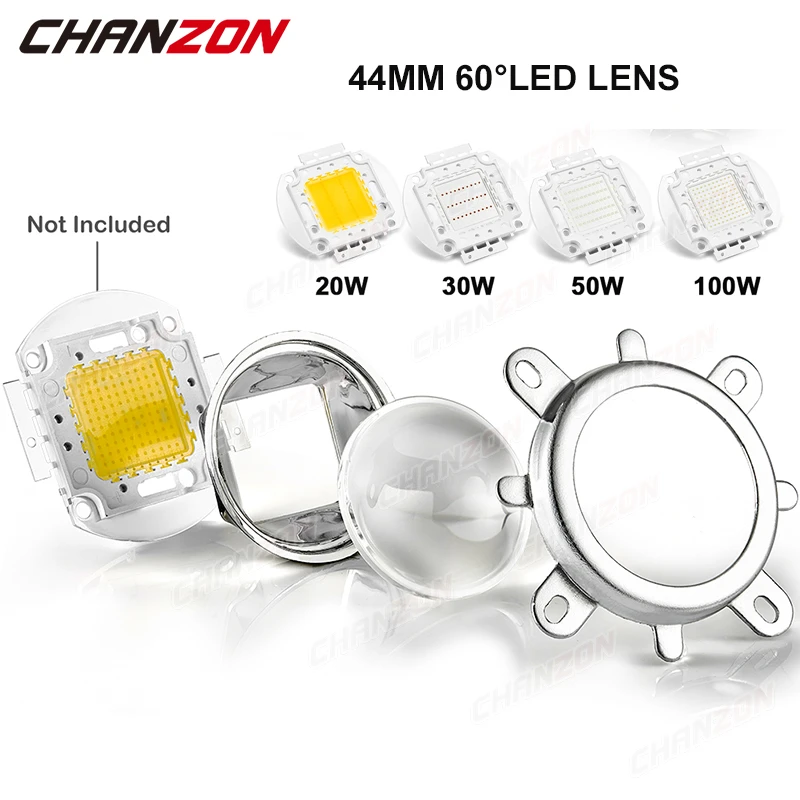 1 Set 44mm LED Lens Optical Glass 60 Degree + 50mm Reflector Collimator ...
