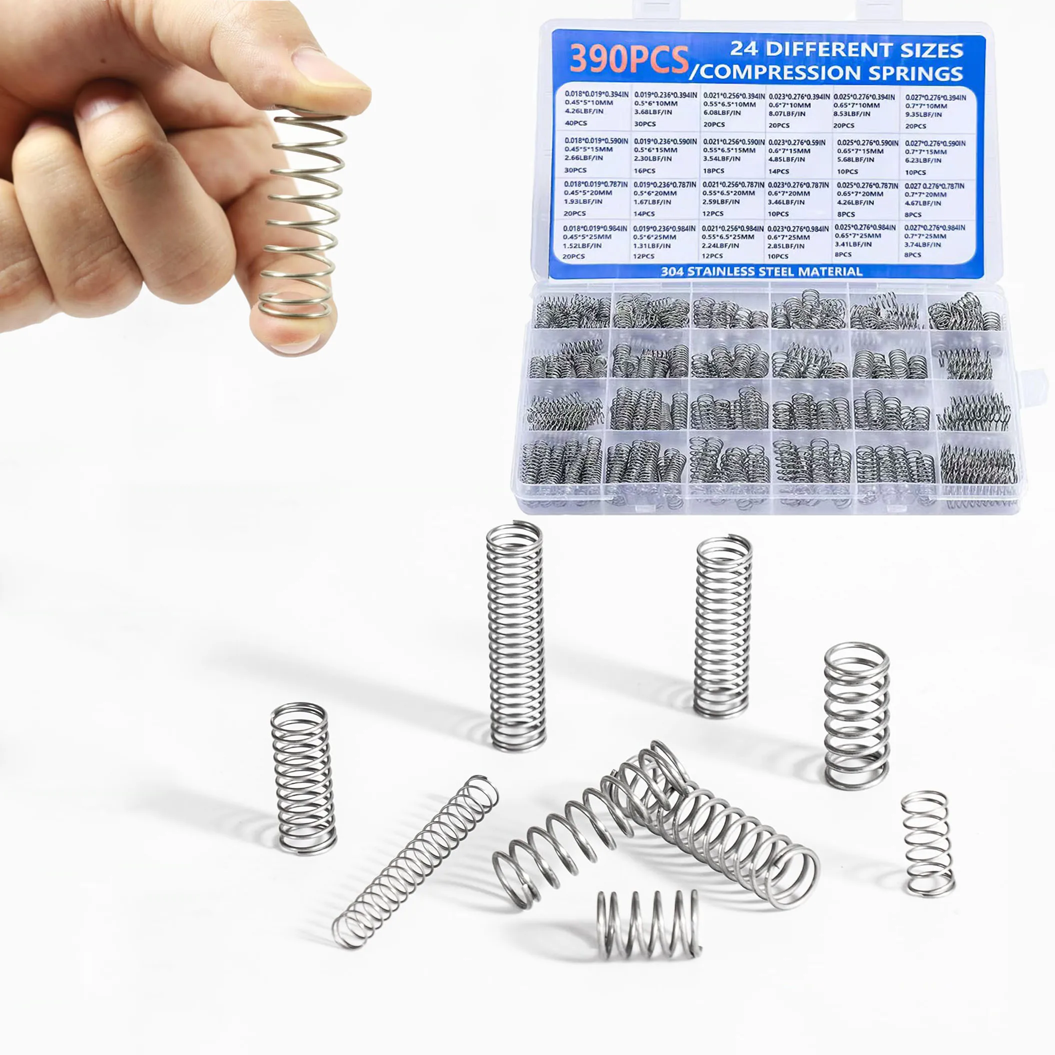 Compression Springs Assortment Kit,390Pcs 24 Sizes 304 Stainless Steel ...